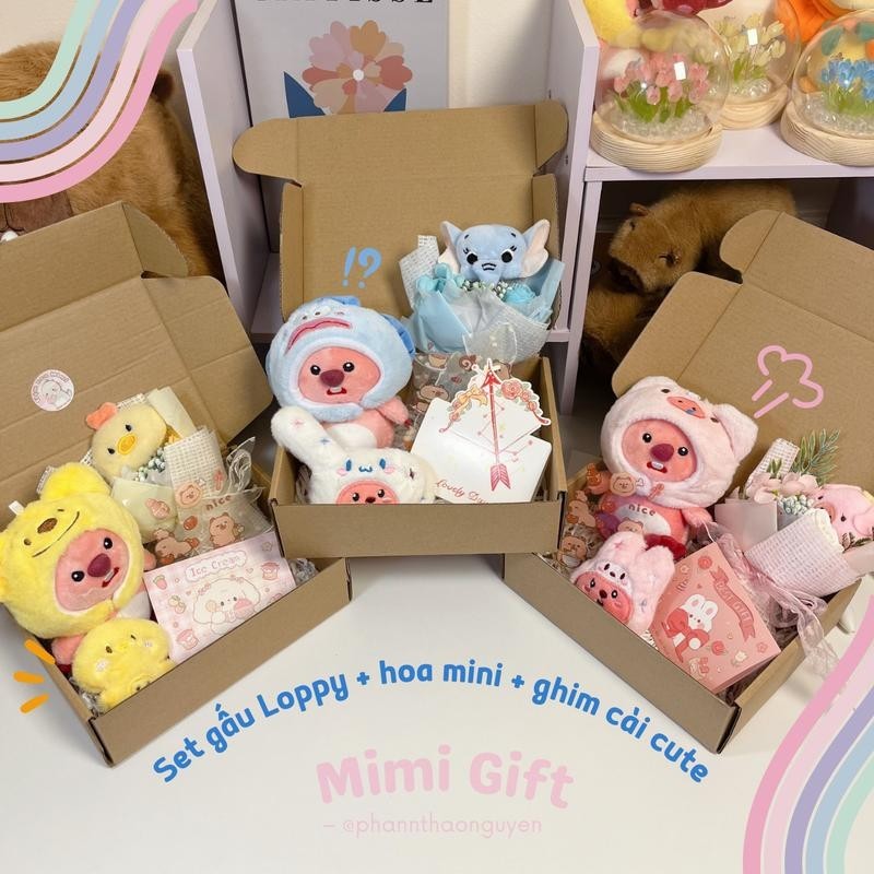Set quà tặng gấu bông loopy, Combo loopy gấu bông + bó hoa gấu + huy ...
