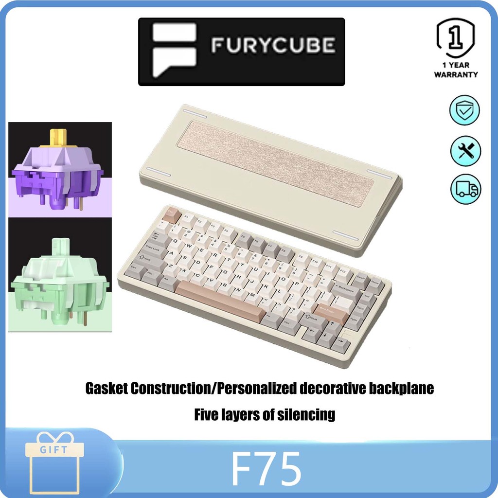 Furycube F75 Bàn phím cơ không dây ba chế độ Cấu trúc đệm nhôm tùy ...