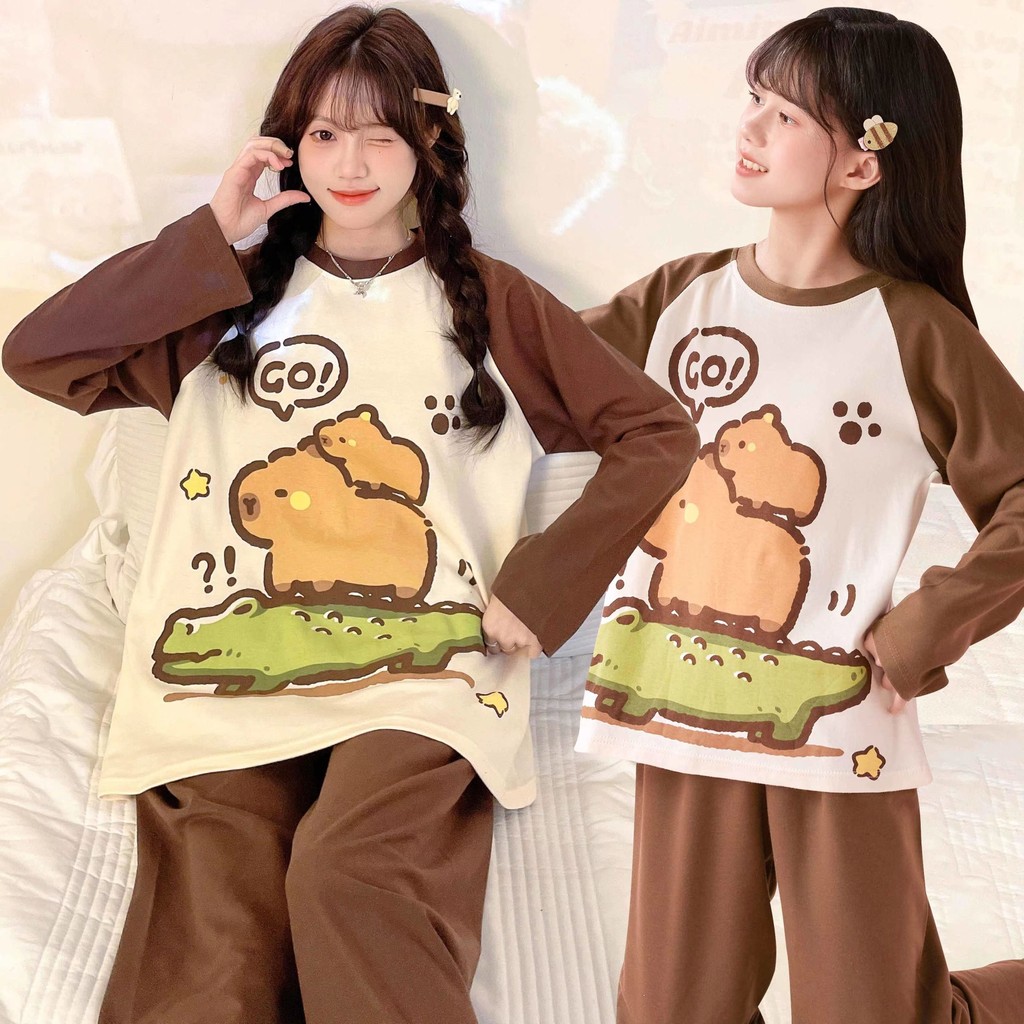 2024 Mới Trẻ Em Bé Gái Ngọt Bộ Đồ Ngủ Trẻ Em Hoạt Hình In Capybara Tay ...
