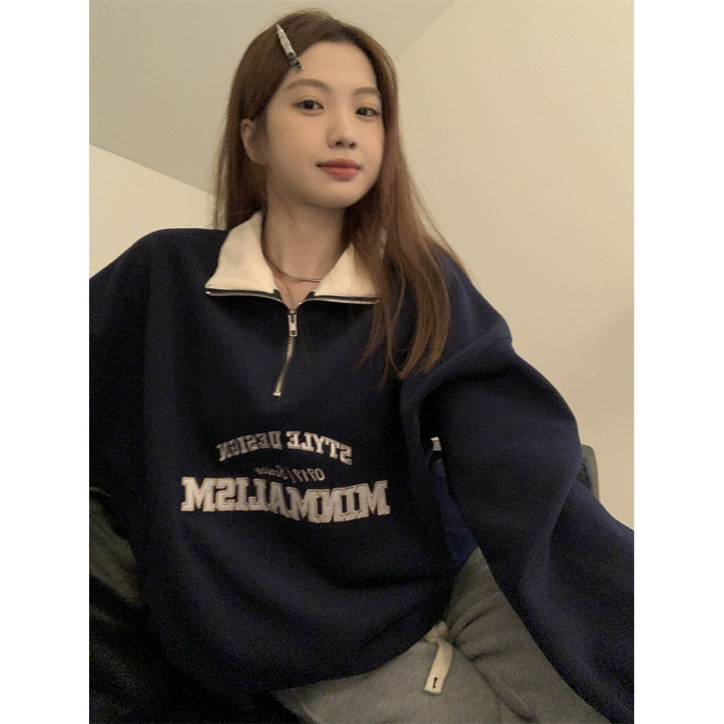 Hanlu Nữ Retro Thẳng Vai Áo Polo Cổ Nửa Dây Kéo Rời Lười Top | Shopee ...