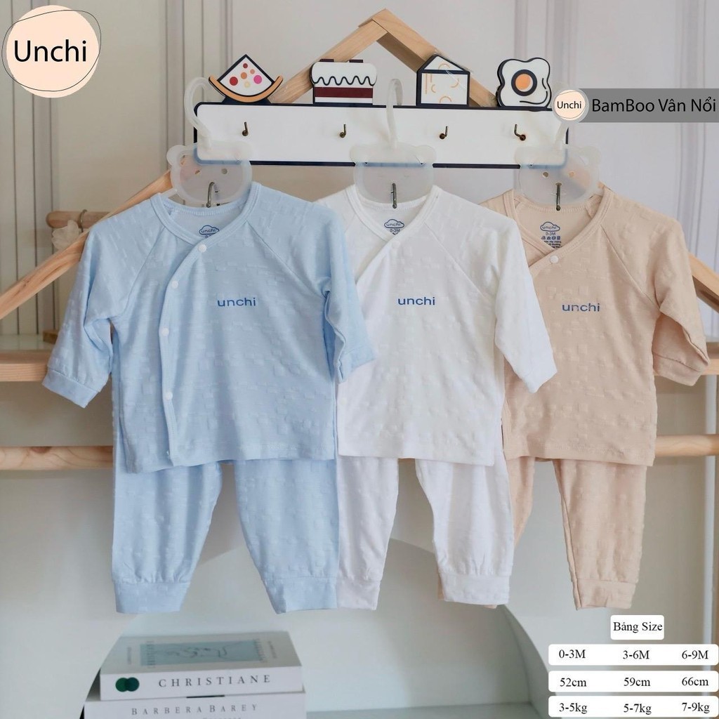 Bộ quần áo dài tay chất petit sợi tre vân nổi co dãn quần đáp đũng cho bé 0-9 tháng UC.BD111 ...