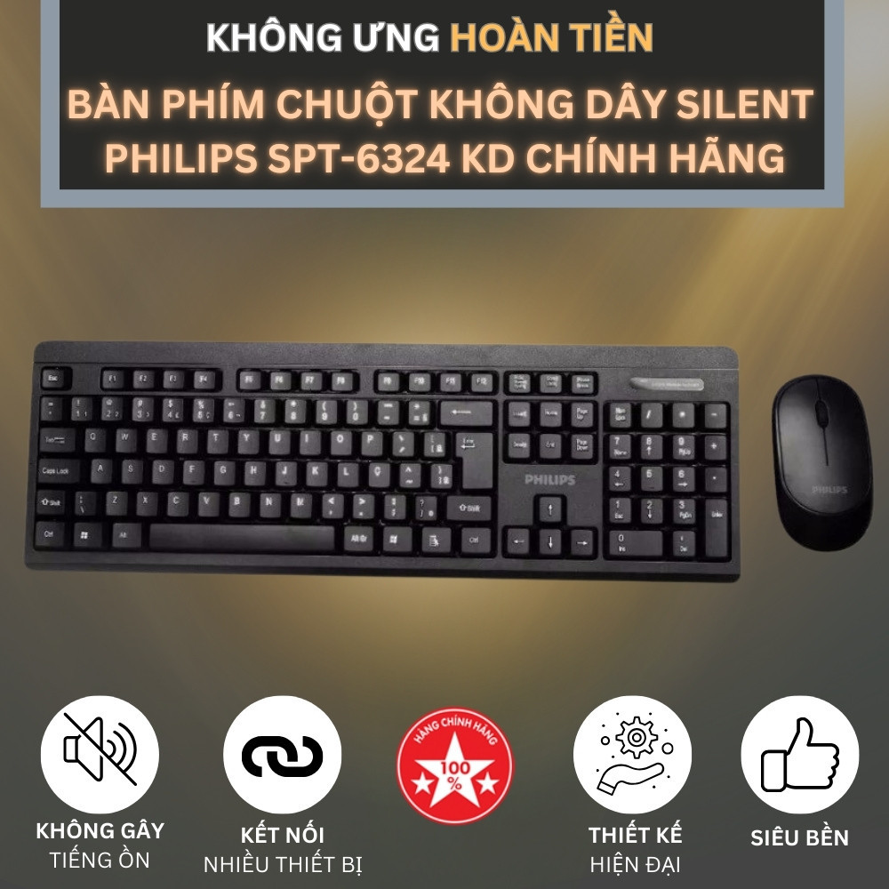 Bàn Phím Chuột Không Dây Silient PHILIPS SPT-6324 KD Combo Phím Chuột ...