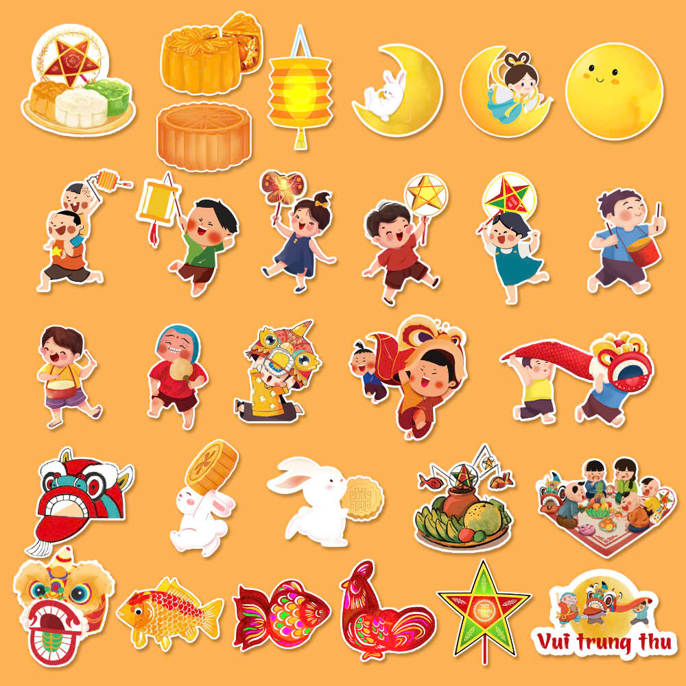 SET 30 Tag treo trang trí Trung Thu - Sticker chủ đề trung thu, trang ...