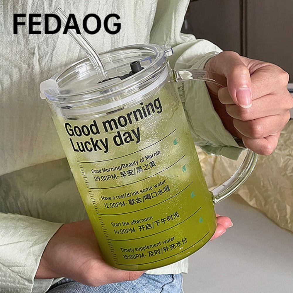 Cốc thủy tinh ống hút FEDAOG, Phong cách INS có nắp đậy Cốc nước, Chai sữa thủy tinh trong suốt ...