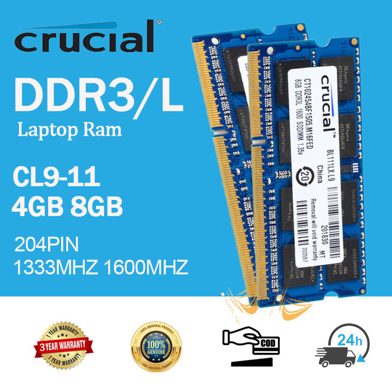 CRUCIAL 4GB 8GB RAM DDR3 DDR3L 1066MHZ 1333MHZ 1600MHZ Bộ nhớ Laptop PC3 PC3L 8500S / 10600S ...