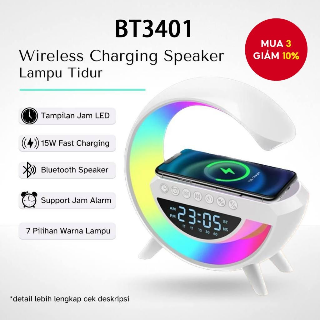 Loa Bluetooth BT3401 15W LED Bầu Không Khí RGB Đèn Sạc Không Dây Đèn ...