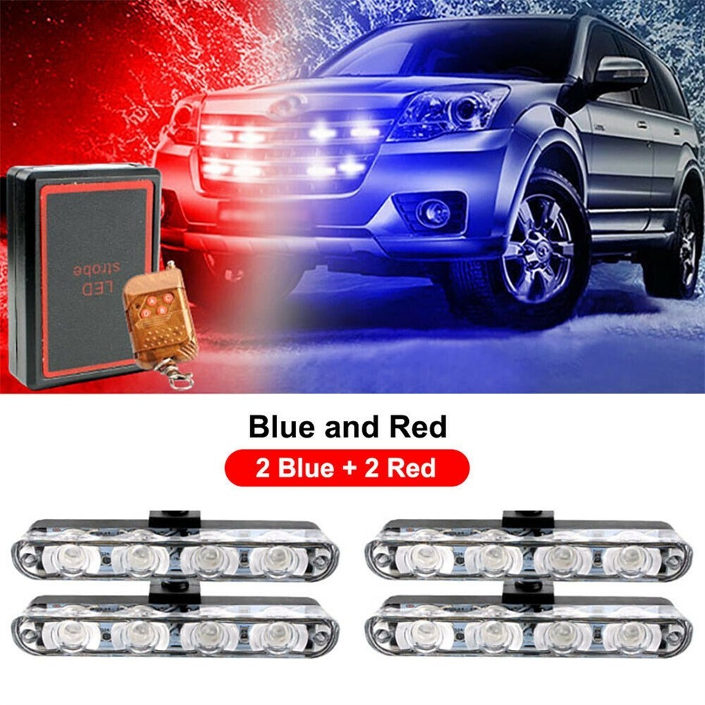 Wireless Remote Control Strobe Light Kit 16 LED Red/Blue Warning Lights ...