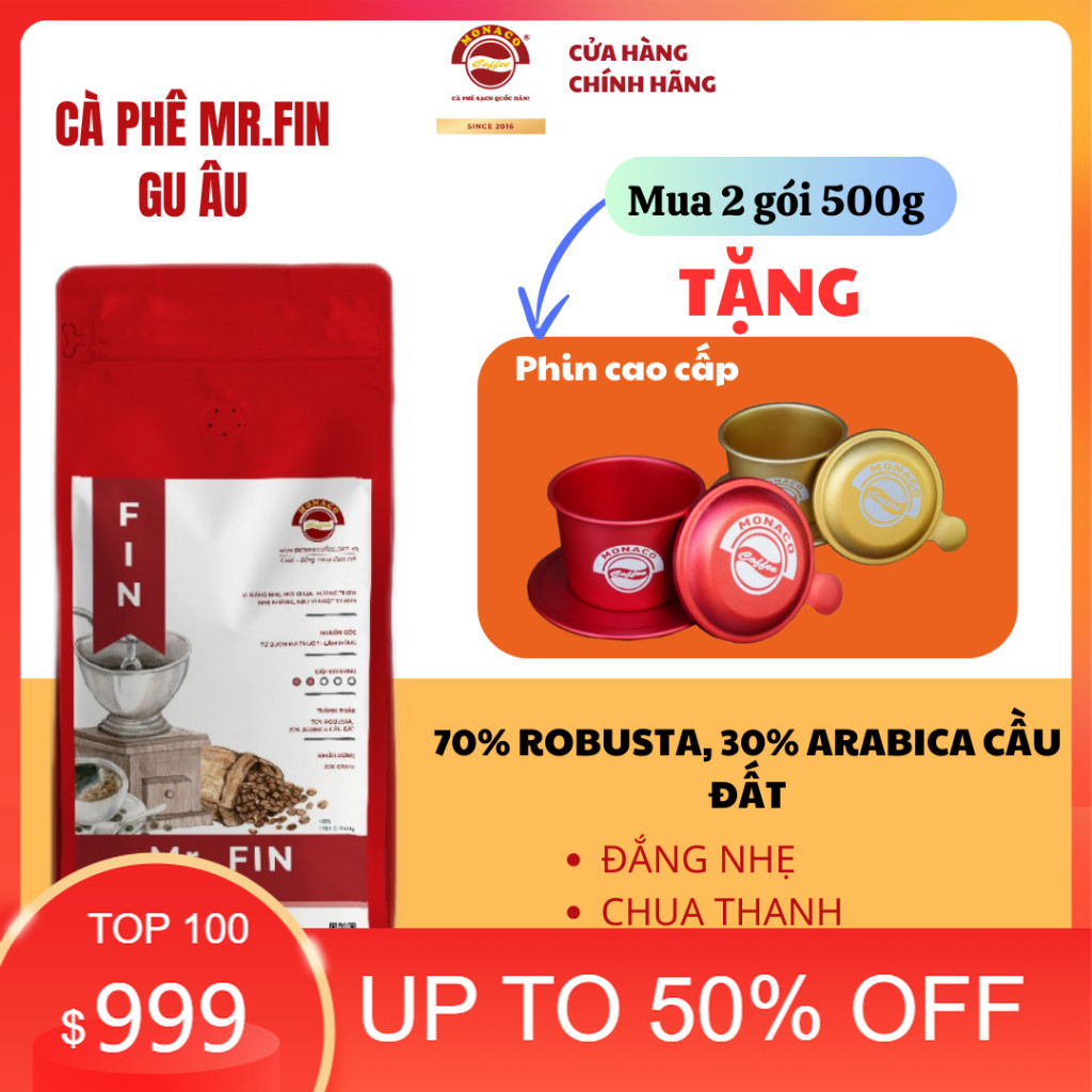 Cà Phê Phin Monaco Mr. FIN Gu Âu 100% Nguyên Chất, Rang Nhạt, vị Đắng ...