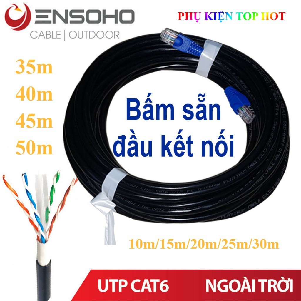 Dây cáp mạng ngoài trời ENSOHO dài 50m/45m/40m/35m/30m/25m/20m/15m/10m chuẩn UTP Cat6 lõi CCA ...