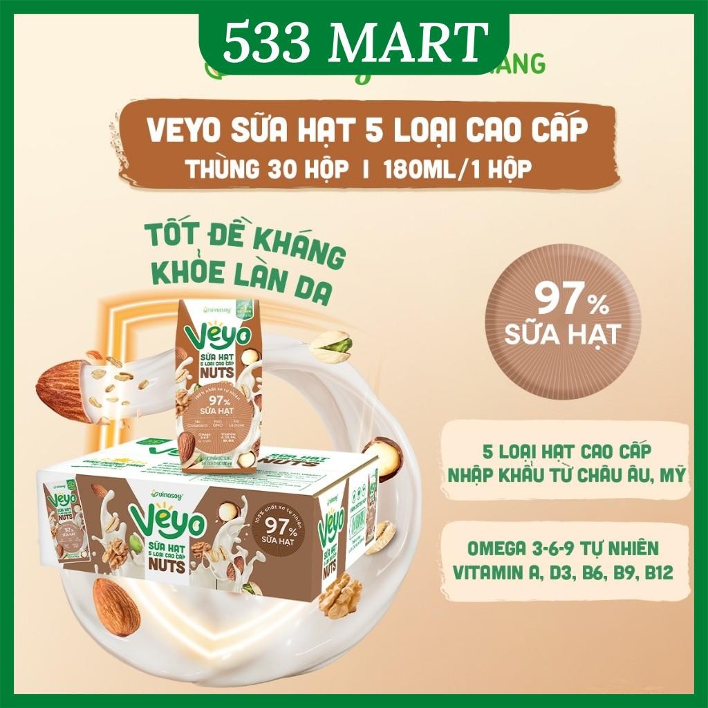 Thùng 10 lốc Sữa hạt 5 loại cao cấp Veyo Nuts (30 Hộp x 180ml) | Shopee Việt Nam