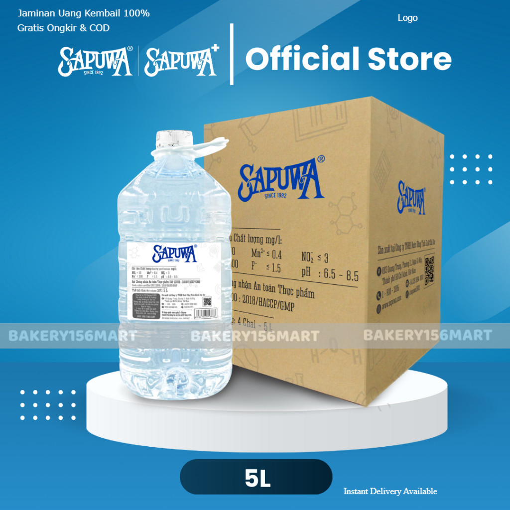 Thùng 4 chai nước tinh khiết 5L Sapuwa - 156mart | Shopee Việt Nam