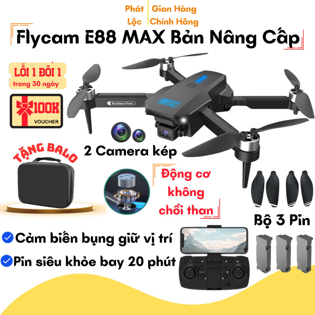 Máy bay camera flycam mini giá rẻ flycam drone E88 Max điều khiển từ xa ...