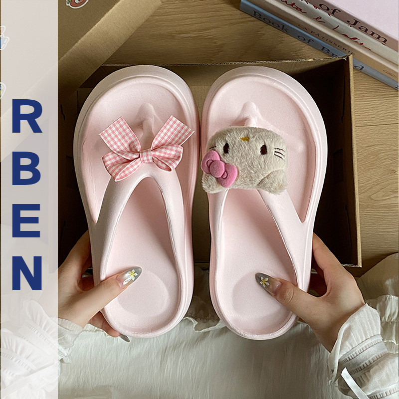 RENBEN Dép xỏ ngón thiết kế nơ & mèo dễ thương dành cho nữ, Dép đi biển mùa hè EVA | Shopee Việt Nam