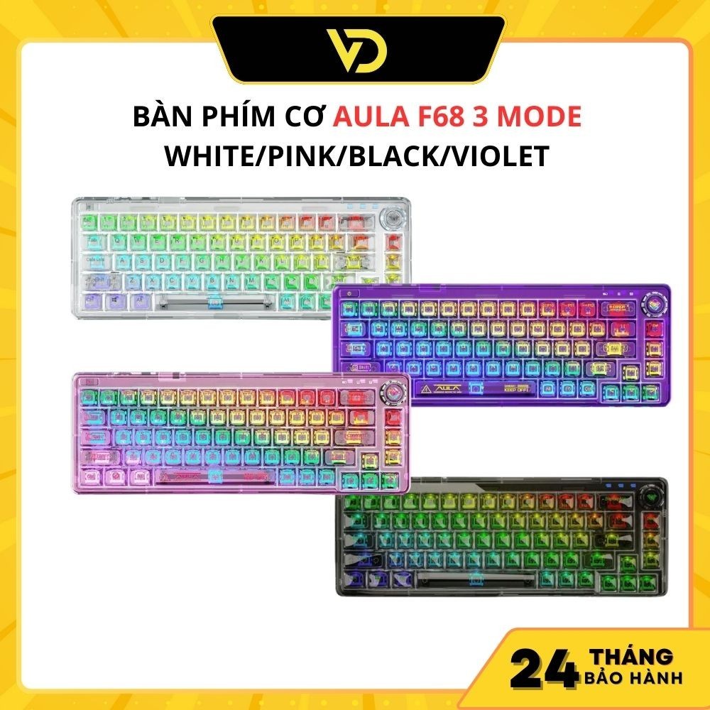 BÀN PHÍM CƠ AULA F68 3 MODE WHITE/PINK/BLACK/VIOLET | Shopee Việt Nam