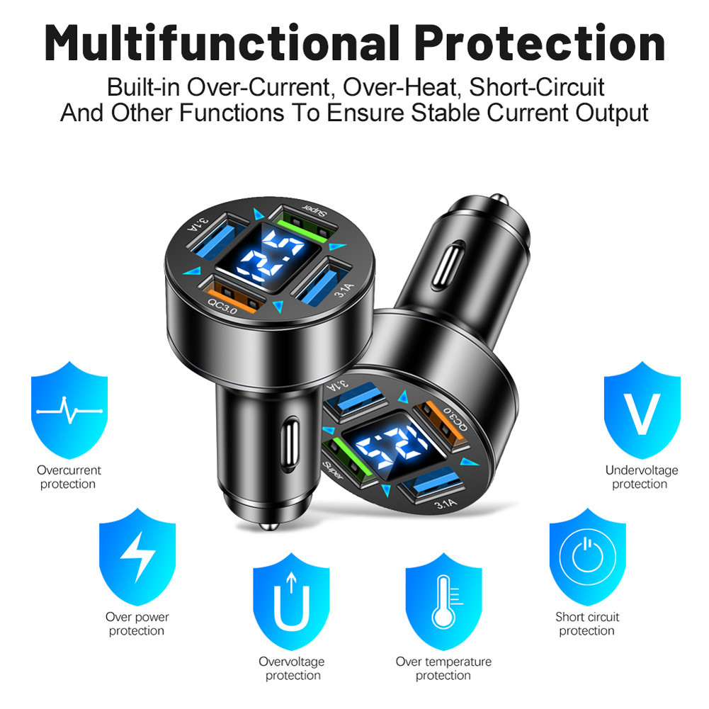 Bộ sạc ô tô 66W Bộ chuyển đổi nguồn ánh sáng xanh 4 cổng USB PD QC 3.0 cho iPhone [myfreestyle ...