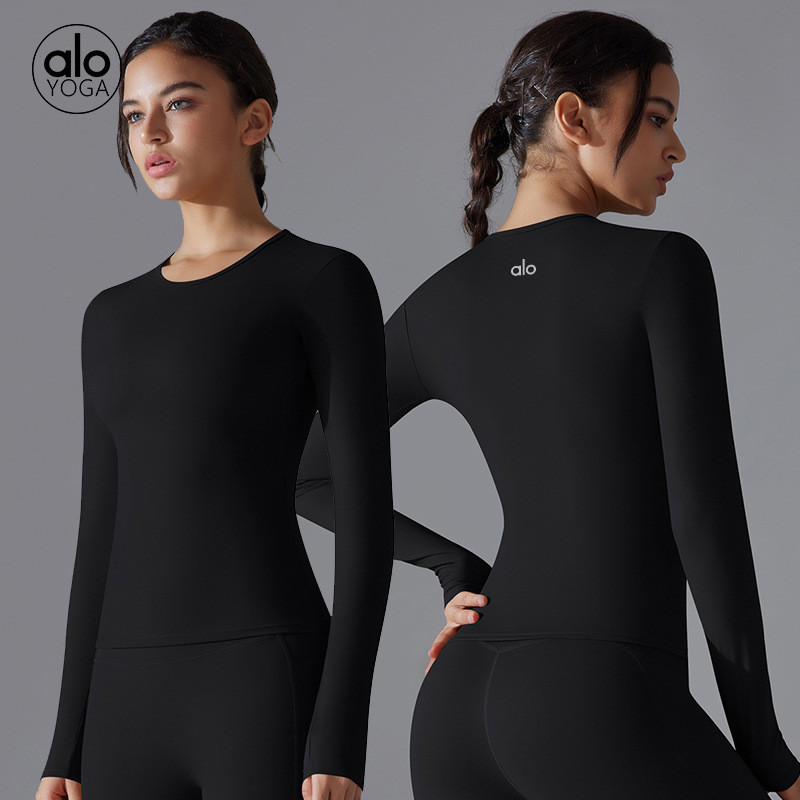 Alo hai mặt chải Nylon dài tay áo Yoga mặc giản dị chạy thể thao dài ...