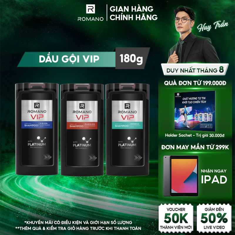 Dầu gội cao cấp Romano VIP mạnh mẽ bí ẩn Passion / Vision / Impress ...