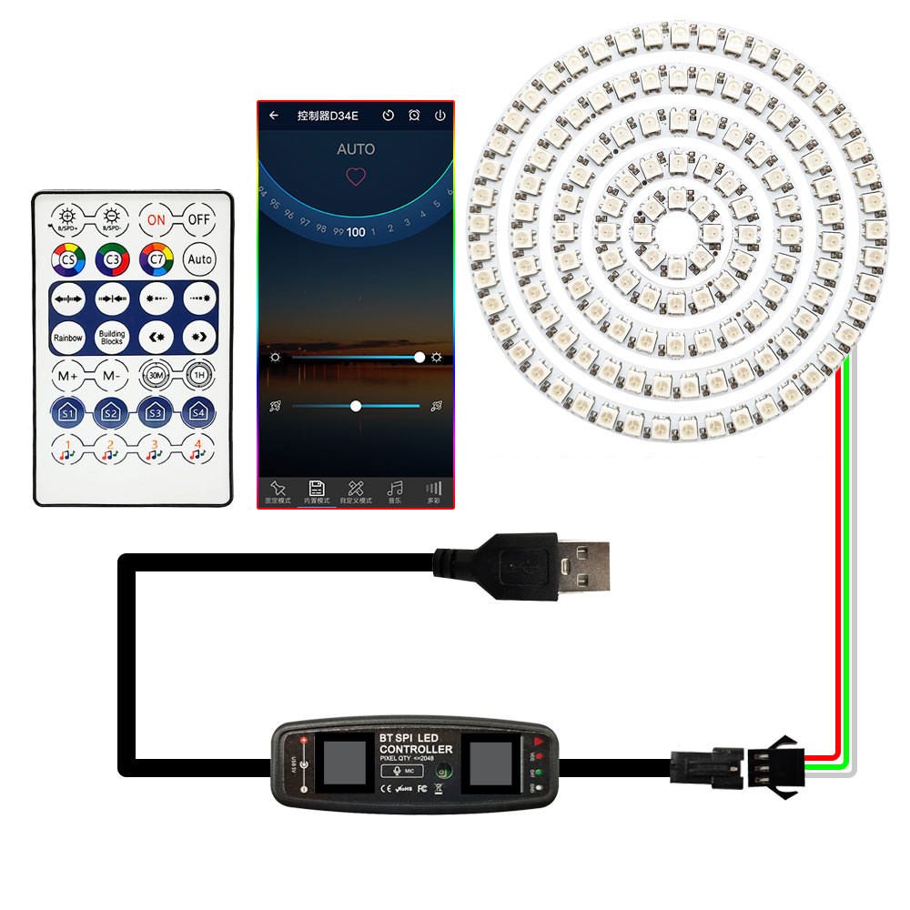 Ws2812b RGB Vòng có thể định vị riêng USB5V 28Key Âm nhạc Bộ điều khiển ...
