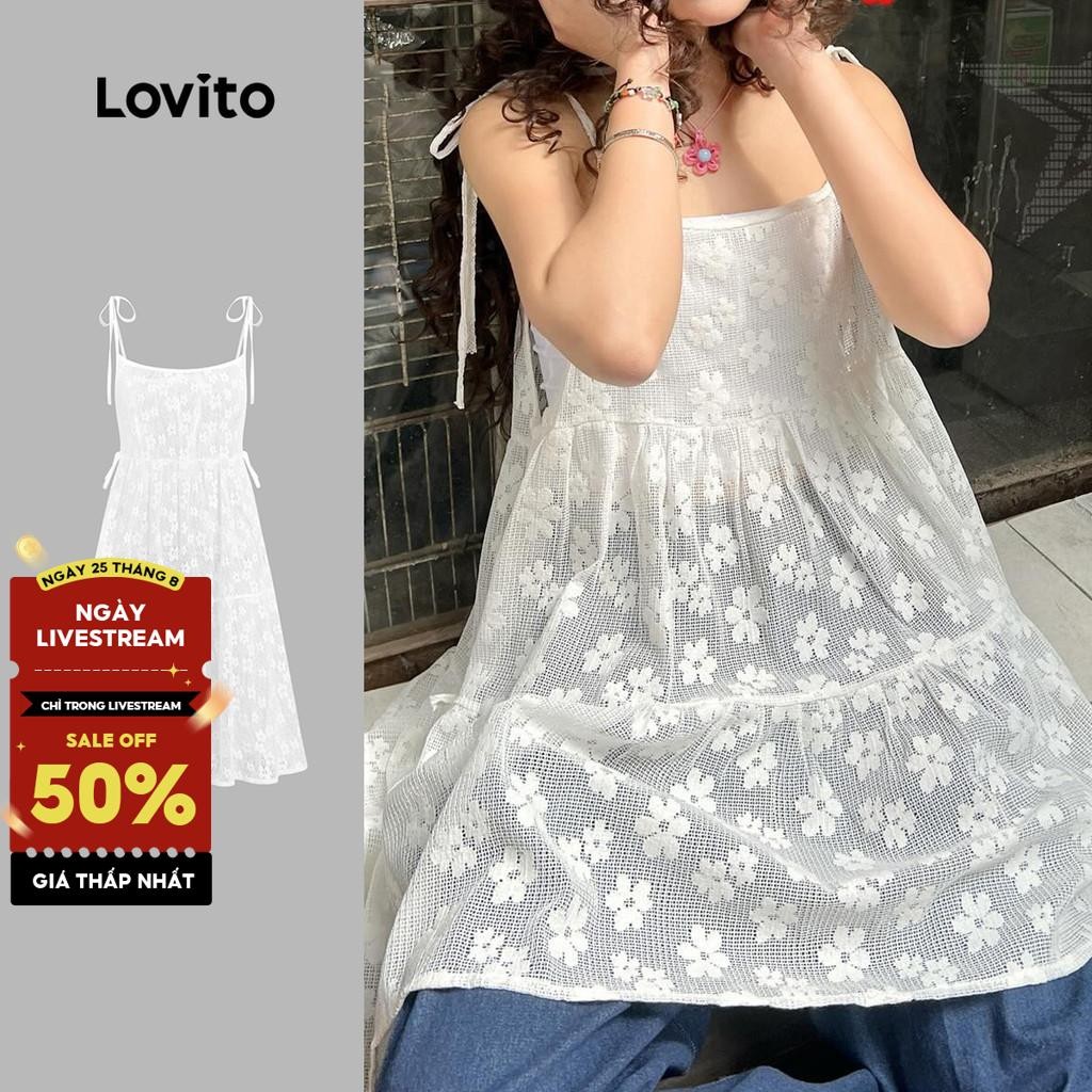 Lovito Váy trắng ren trơn thông thường mùa xuân hè dành cho nữ L136AD076 | Shopee Việt Nam