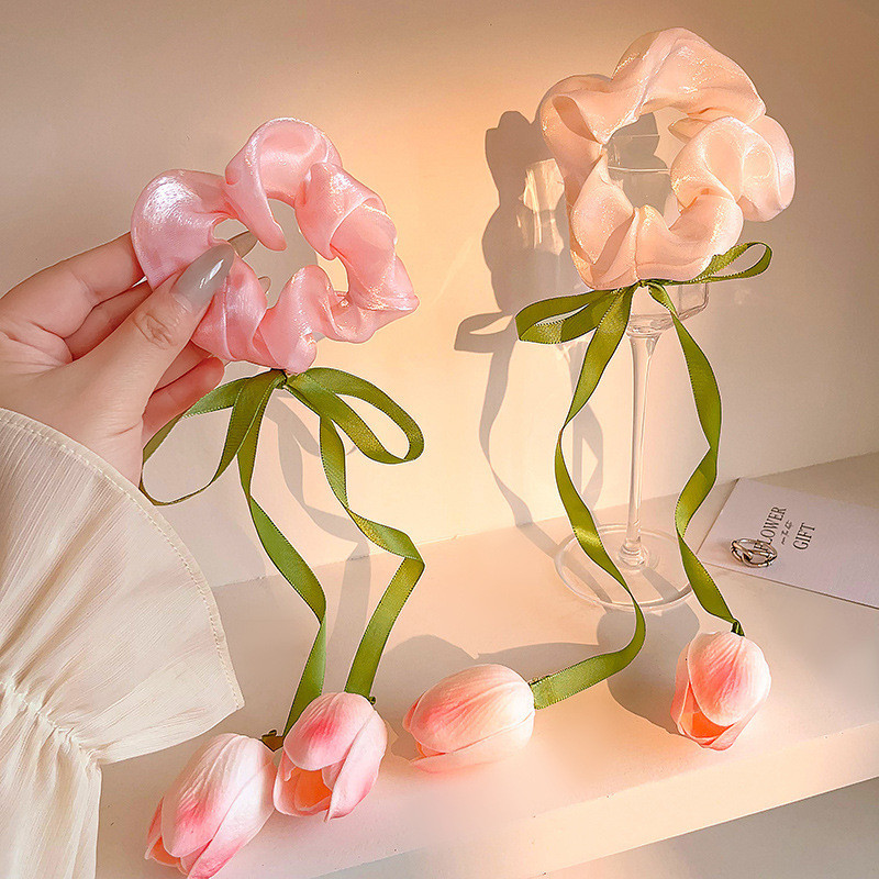 Streamer hoa tulip Hàn Quốc lớn scruncher 2024 dây đầu mới bé gái ...