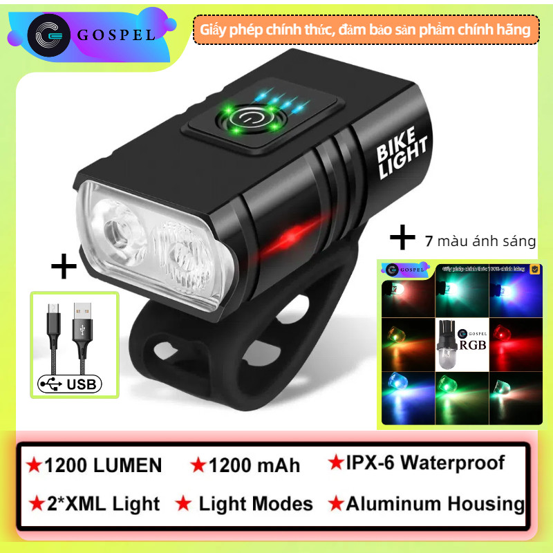 Đèn pha xe đạp LED chống nước T6 10W 1200LM 6 chế độ USB Sạc xe đạp MTB ...