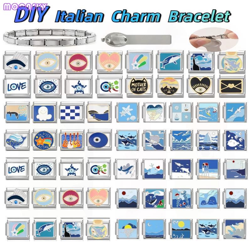 Blue Series Italian Charm Bracelet Fit 9mm Stainless Steel Bracelet Diy ...