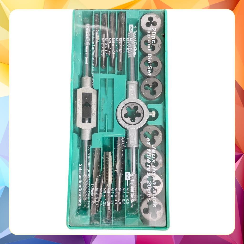 Bộ taro 20 chi tiết tạo ren trong và ren ngoài M3-M12, chất liệu hợp kim siêu cứng gồm tay quay ...