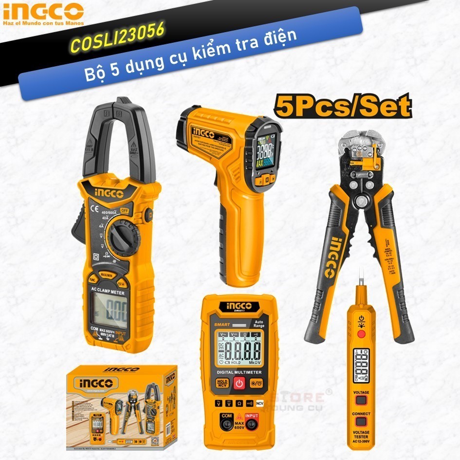 Bộ 5 công cụ kiểm tra điện INGCO COS23056 Ampe kìm, đồng hồ đo vạn năng ...