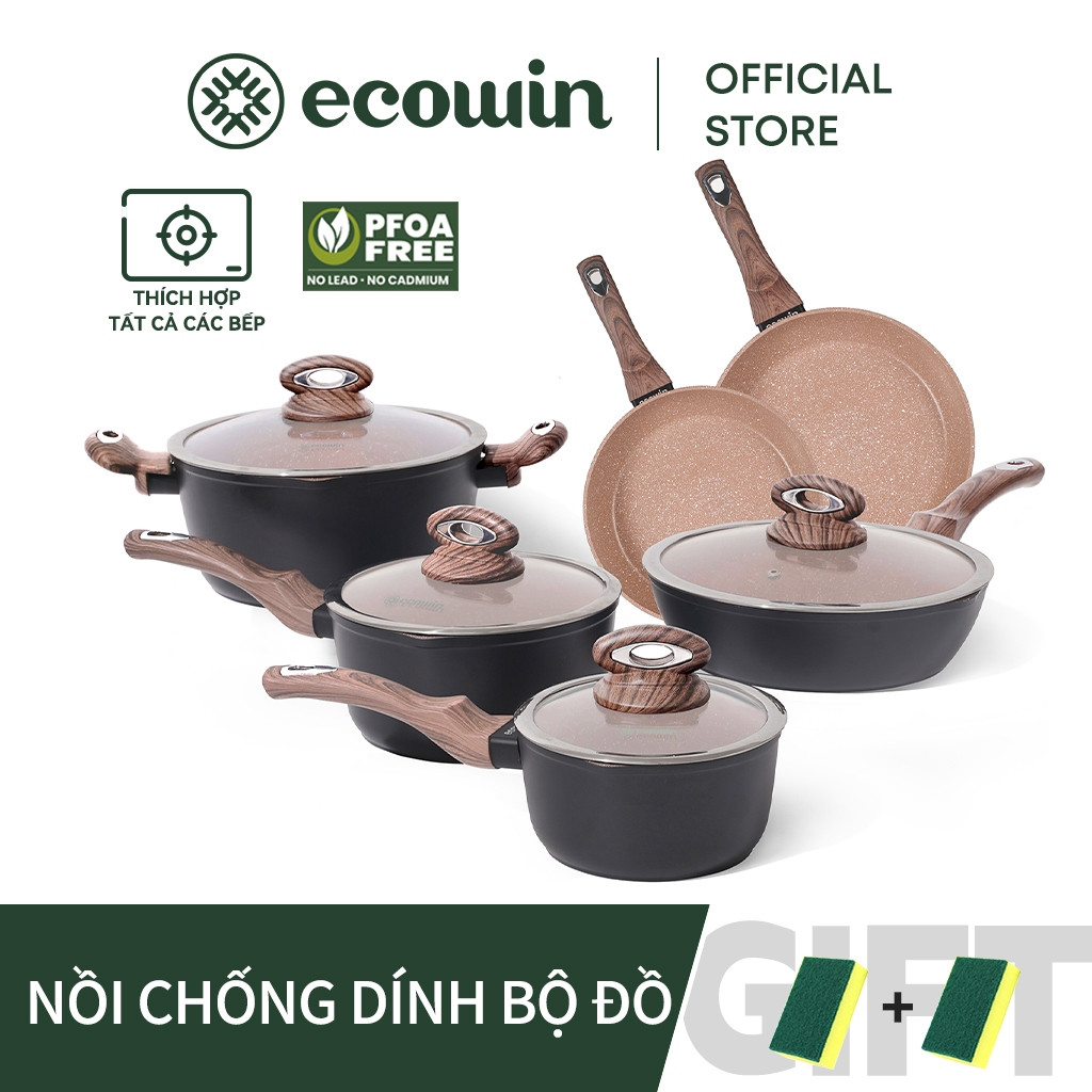 [Ecowin] Bộ 6 lớp phủ chống dính Coco series Nắp nồi đựng nước sốt cho tất cả các bếp Gas ...