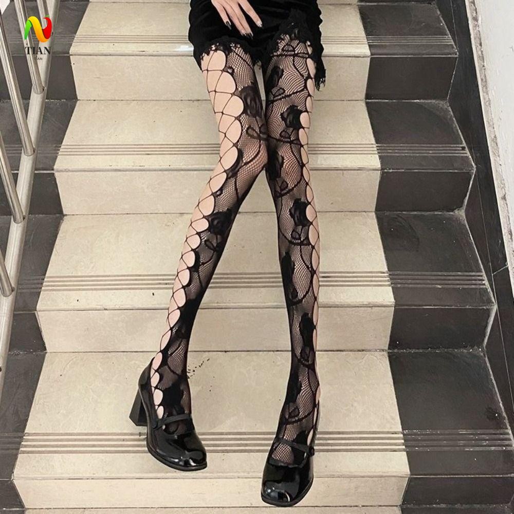 Y2k Flower Embroidery Gothic Fishnets Stockings | Shopee Việt Nam
