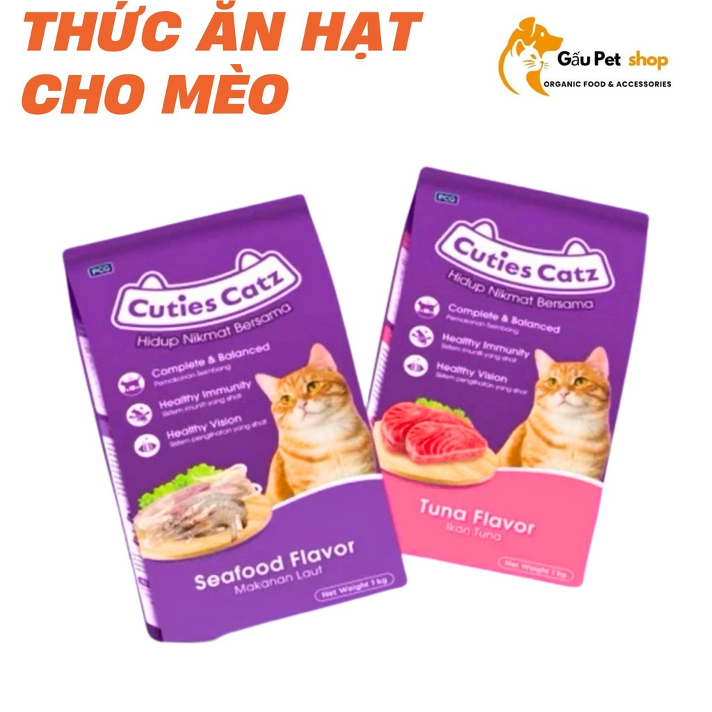 Thức Ăn hạt cho Mèo Hạt Cuties Catz Gói 1Kg Đủ Vị Hạt Mèo Trưởng Thành ...
