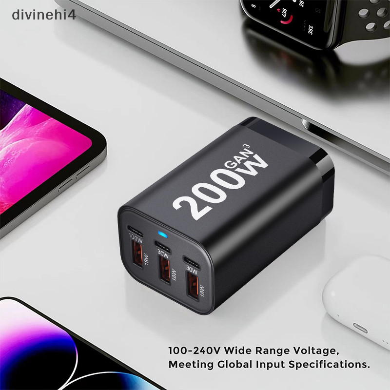 Bộ sạc máy tính để bàn USB 6 cổng Type-C 200W PD UBS-C Bộ chuyển đổi nguồn sạc nhanh cho máy ...