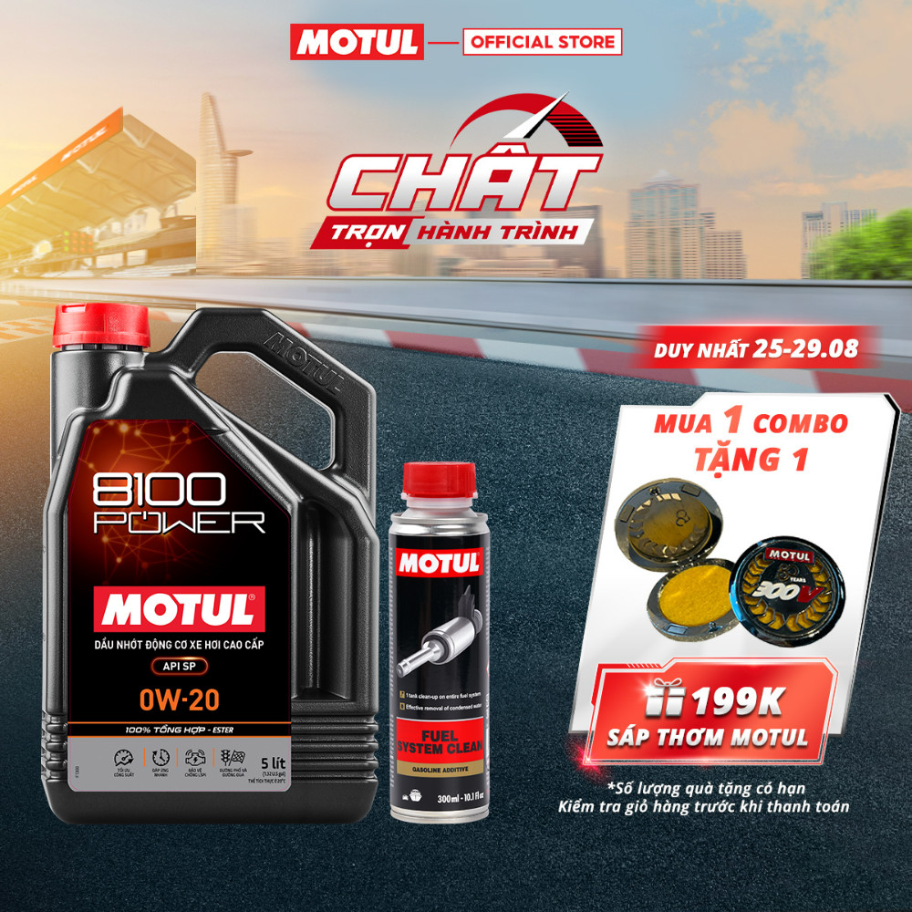 Combo Dầu nhớt xe ô tô MOTUL 8100 POWER 0W20 5L và Phụ gia vệ sinh hệ thống nhiên liệu xe ô tô ...