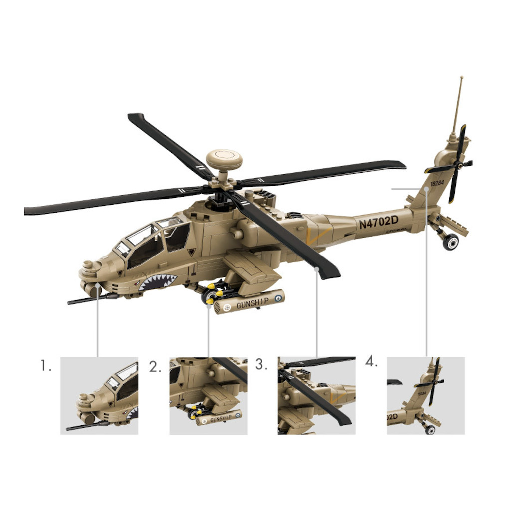 Mytopshop 255 Chiếc MOC AH-64 Apache Máy Bay Trực Thăng Gunships Mô Hình Đồ Chơi Giáo Dục Khối ...