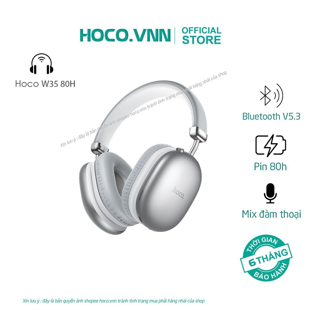 Tai Nghe Chụp Tai Hoco W35 Air ESD15 Bluetooth V5.3 80h Nghe Thoại Kết Nối 10m - 100% Hàng Chính ...