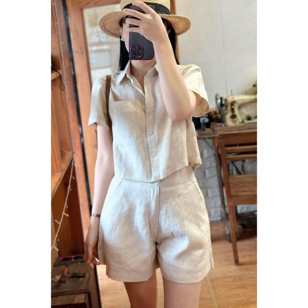 Bộ Đũi Nữ Áo Cộc Tay, Quần Cộc, Vải Đũi Hot 2024, VASING mã L42 | Shopee Việt Nam