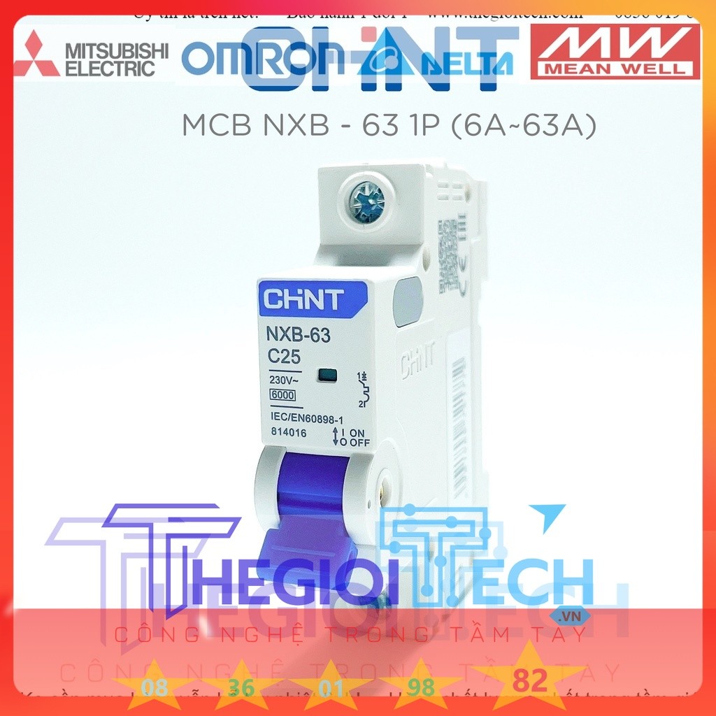 Aptomat MCB 1 Pha NXB-63 Chint 6A, 10A, 16A, 25A, 32A, 40A, 50A, 63A Dòng Cắt 6kA (Hàng chính ...