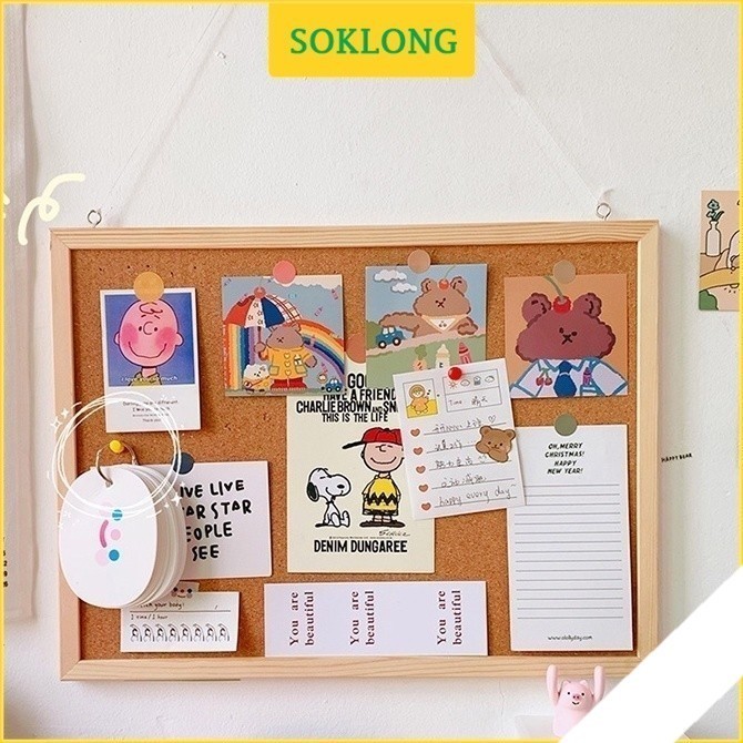 Bảng ghim gỗ bần K18 decor bàn học treo ảnh, note, postcard [Tặng ghim ...