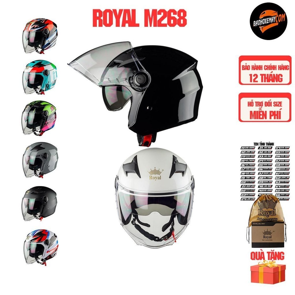 Mũ Bảo Hiểm Royal M268 Chính Hãng Và Kính Màu Thay Thế (Tặng Kèm Box ...