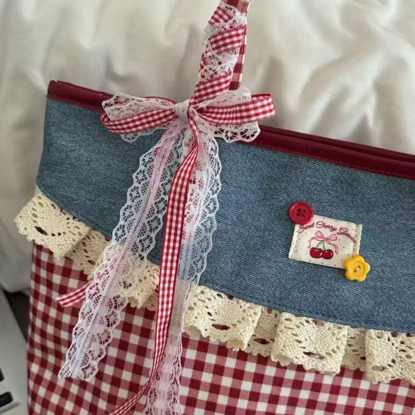 Phong cách Hàn Quốc ins Denim Túi Tote có giá trị cao Túi đi làm kẻ sọc ...