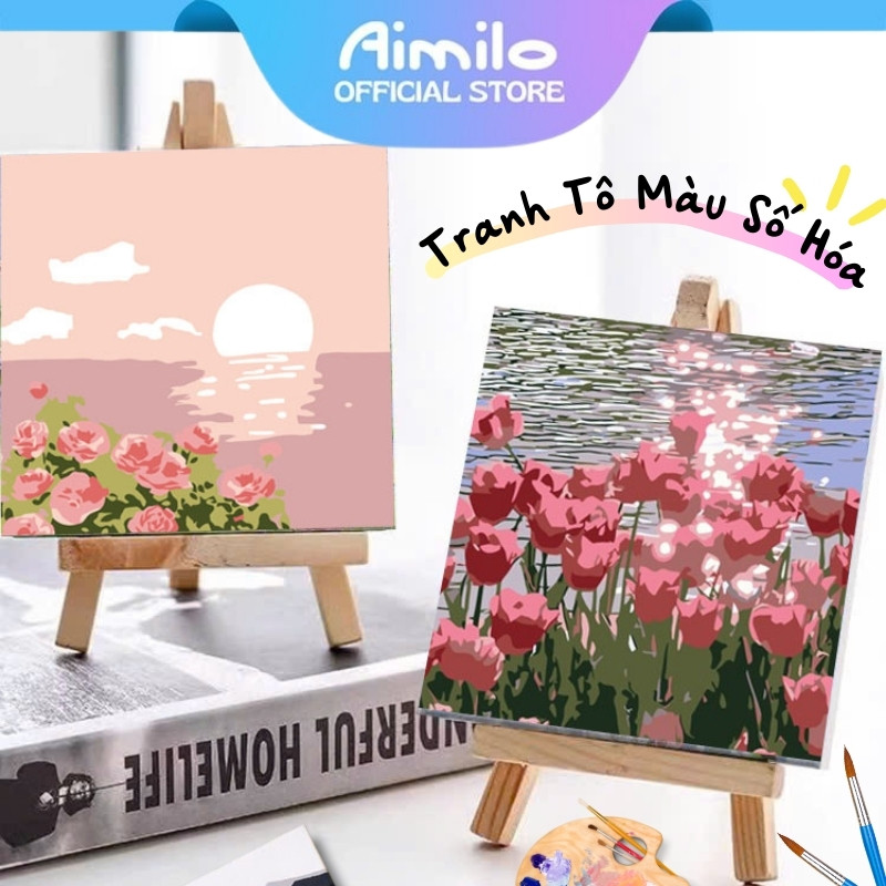 【Aimilo】Tranh tô màu số hóa đã căng khung kèm màu, cọ size 20x20, tranh ...