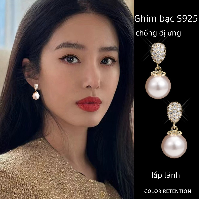 S925 Bạc Kim Micro-Ind Zircon Giọt Nước Ngọc Trai Bông Tai Nhẹ Sang Trọng Thanh Lịch Bông Tai ...