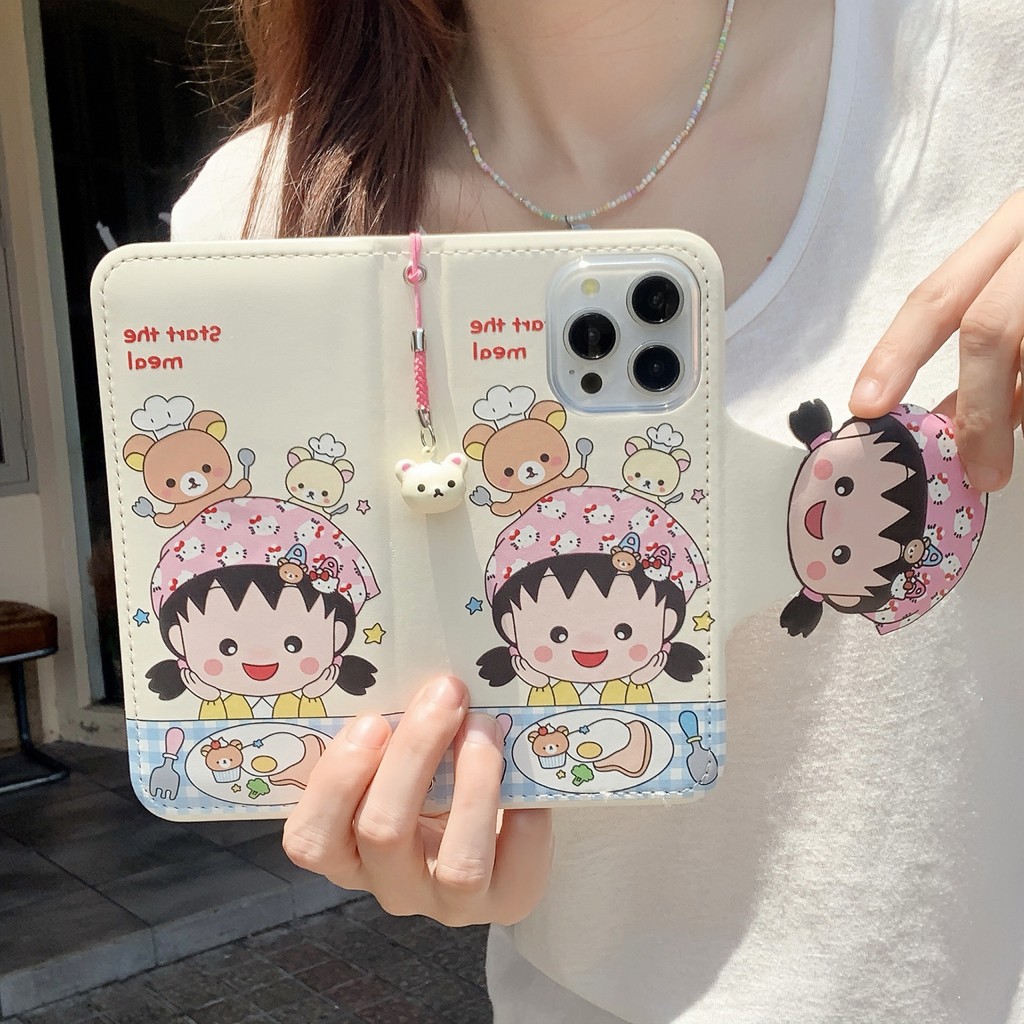 Gấu Dễ Thương Chibi Maruko-chan Đựng Thẻ Treo PU Filp Cover Cho Apple ...