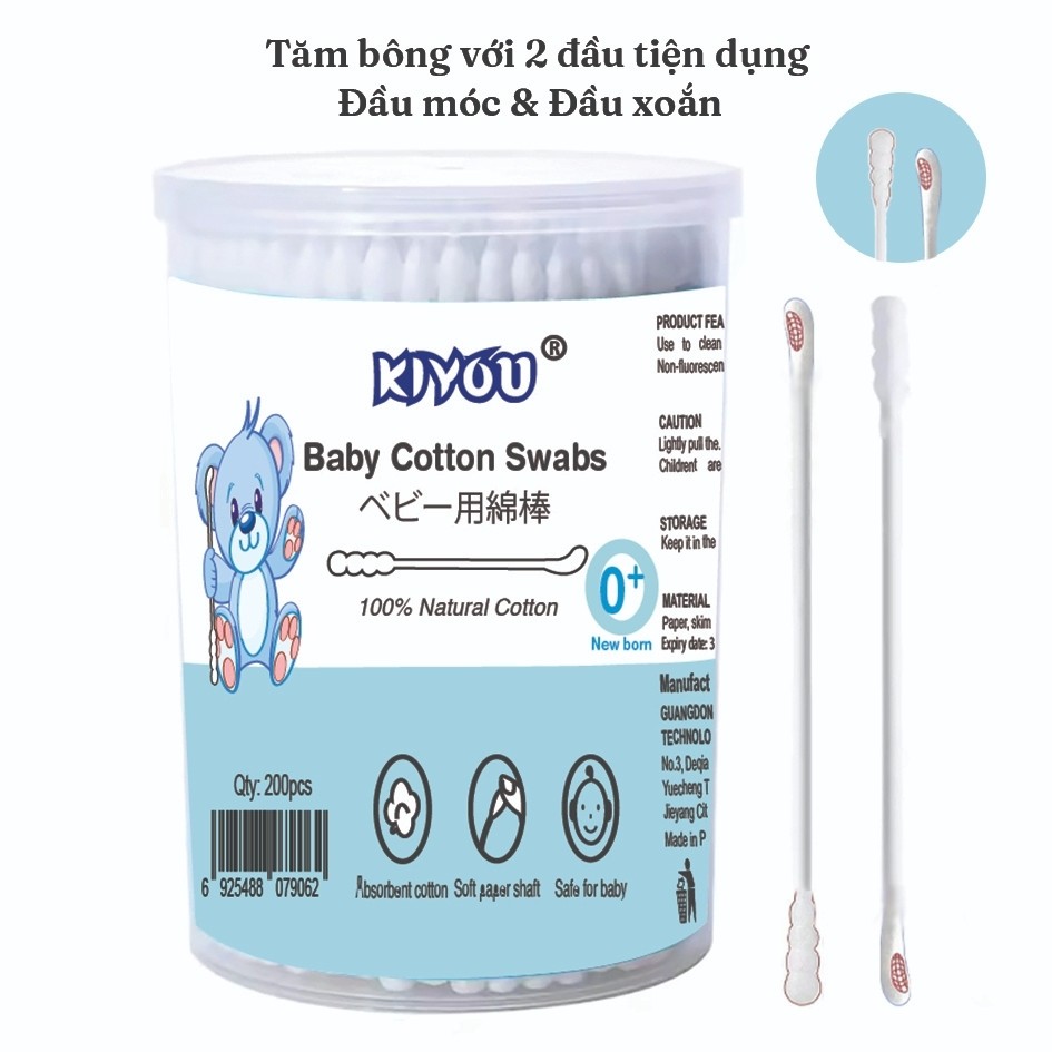 Tăm bông sơ sinh Kiyou 2 đầu móc và tròn tiện lợi, hộp 200pcs | Shopee ...