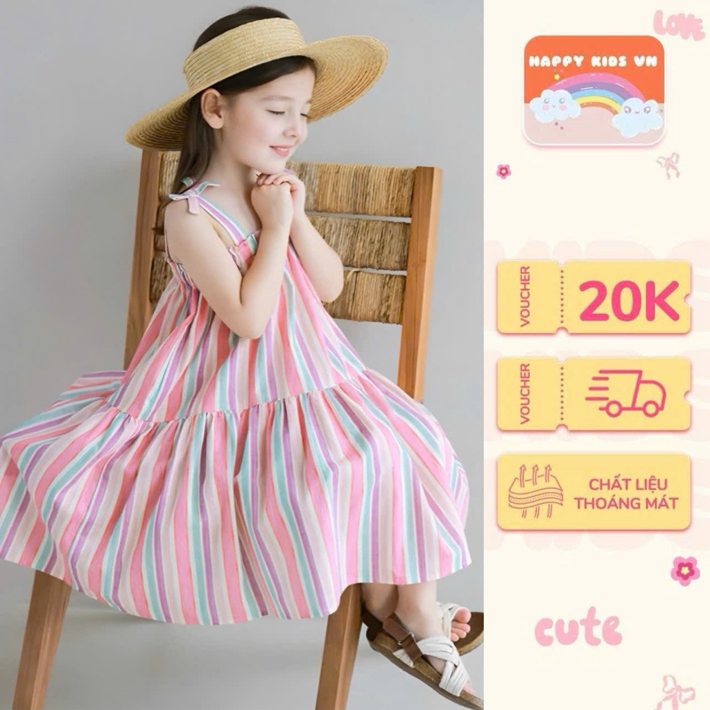 Váy 2 dây kẻ sọc phối màu nữ tính cho bé gái từ 8-45kg cao cấp Happy ...