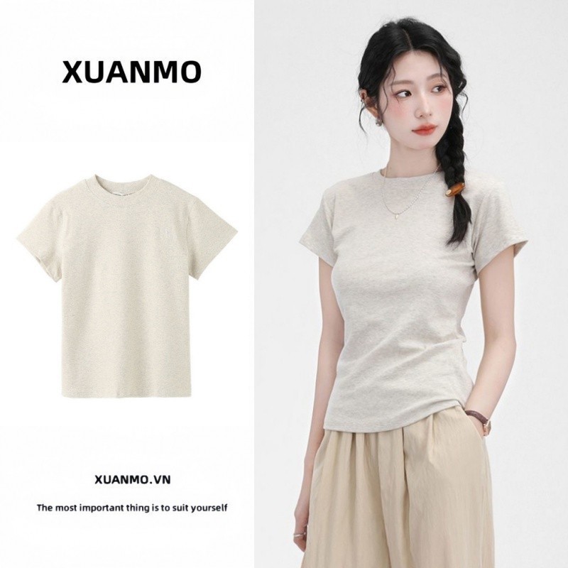 XUANMO Local brand Áo baby tee Áo Thun ôm body Áo y2k 100% cotton Áo phông ngắn tay vai chính ...