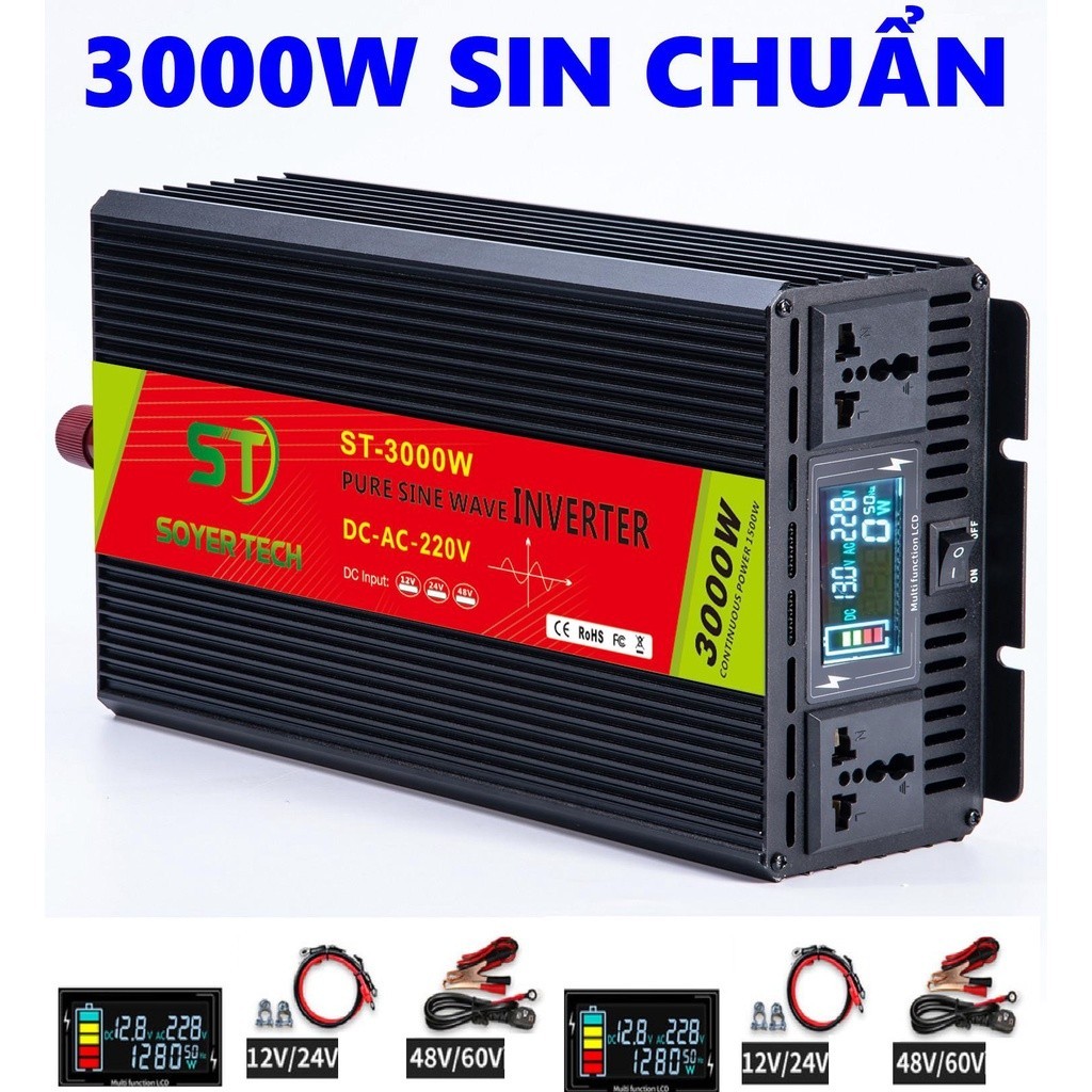 Bộ chuyển đổi điện Sin Chuẩn 3000W-Bộ Đổi Nguồn 12V/24V/48V sang 220V Sin Chuẩn 3000w-ST-3000W ...