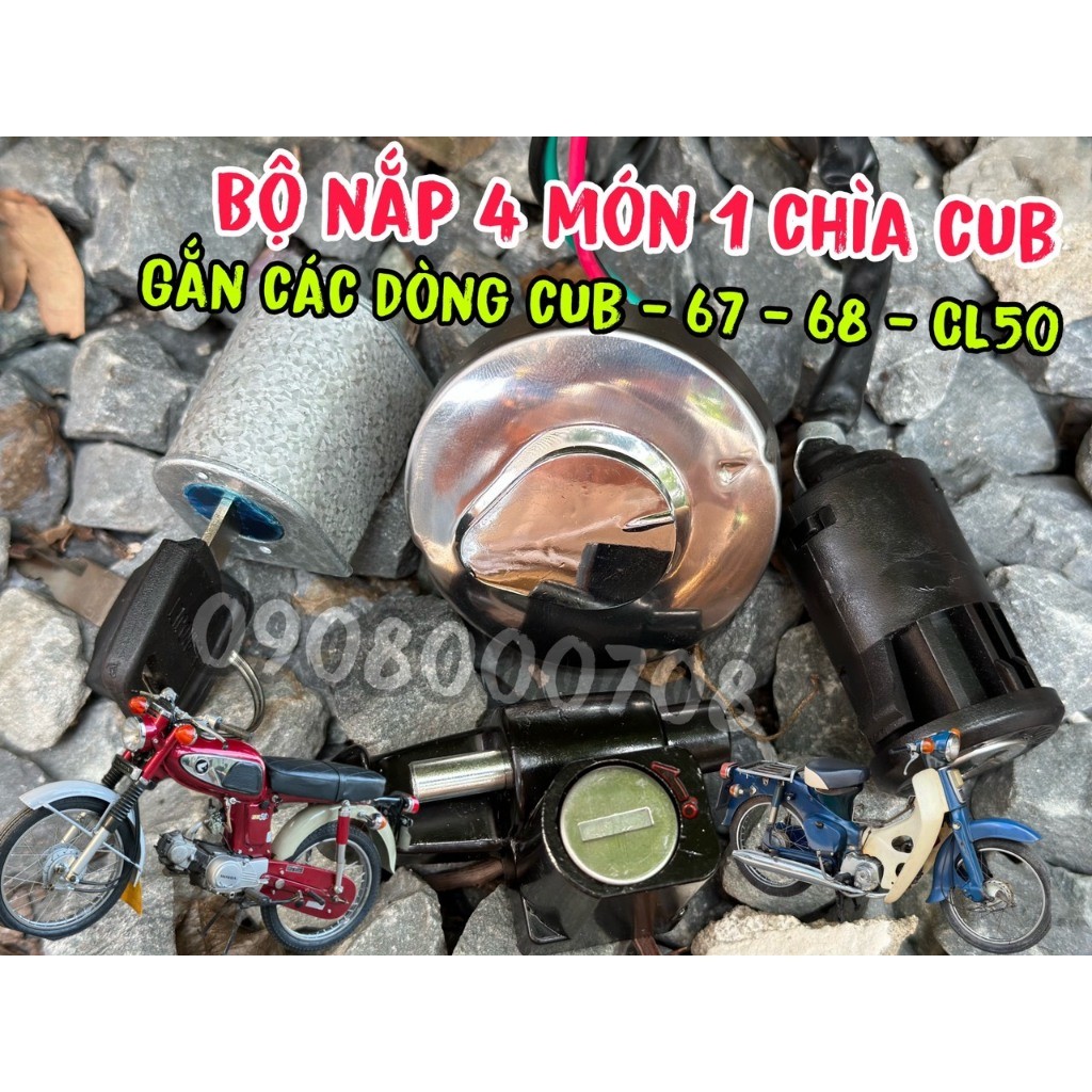 Bộ nắp combo 4 món 1 chìa. Gắn cho các dòng Cub 67 - 68 - CL50 - CD ...