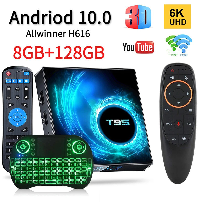 T95 TV BOX ANDROID 10 IPTV 8GB 128GB Allwinner H616 Quad Core hỗ trợ 6K 3D H.265 4G 5G Dual Wifi ...