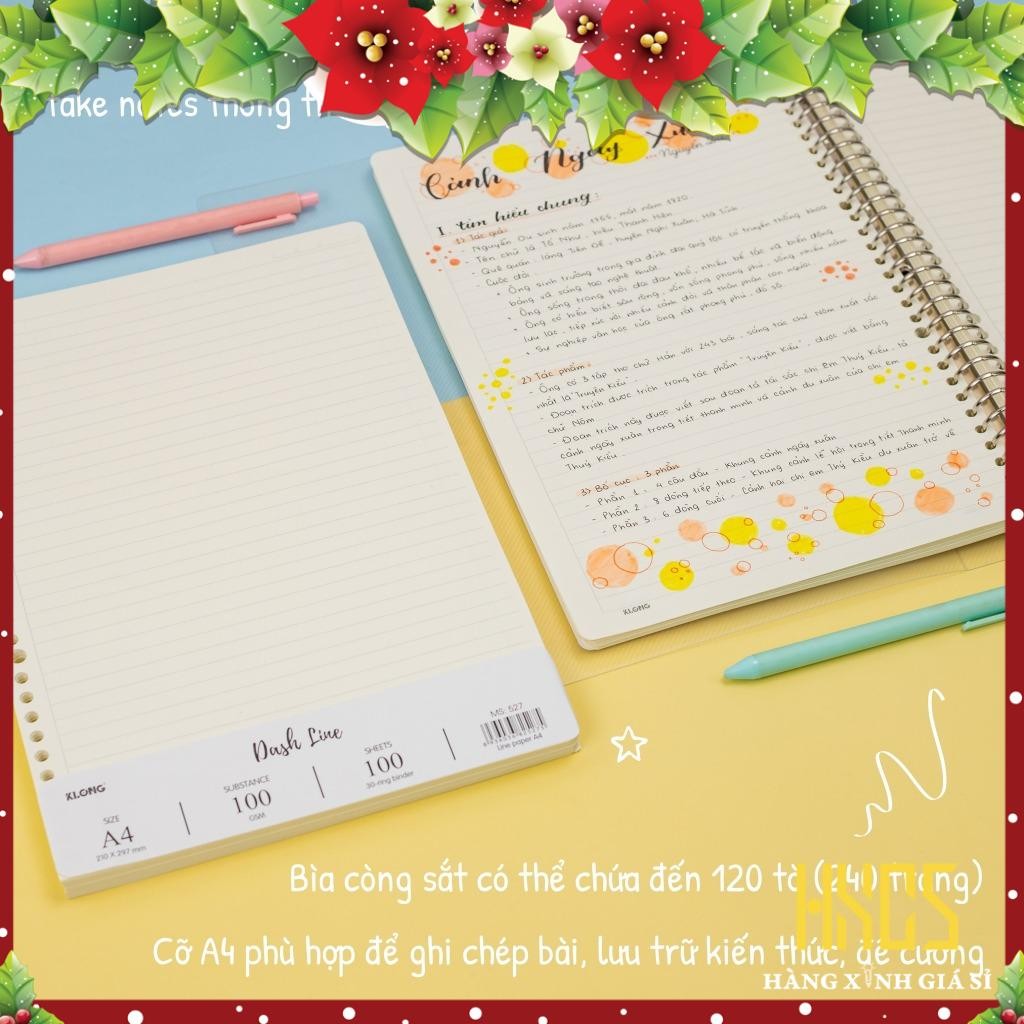 RUỘT sổ còng KLONG A4 Dash Lined 100 tờ 100 gsm 76% iso, HXGSbinder A4 ...